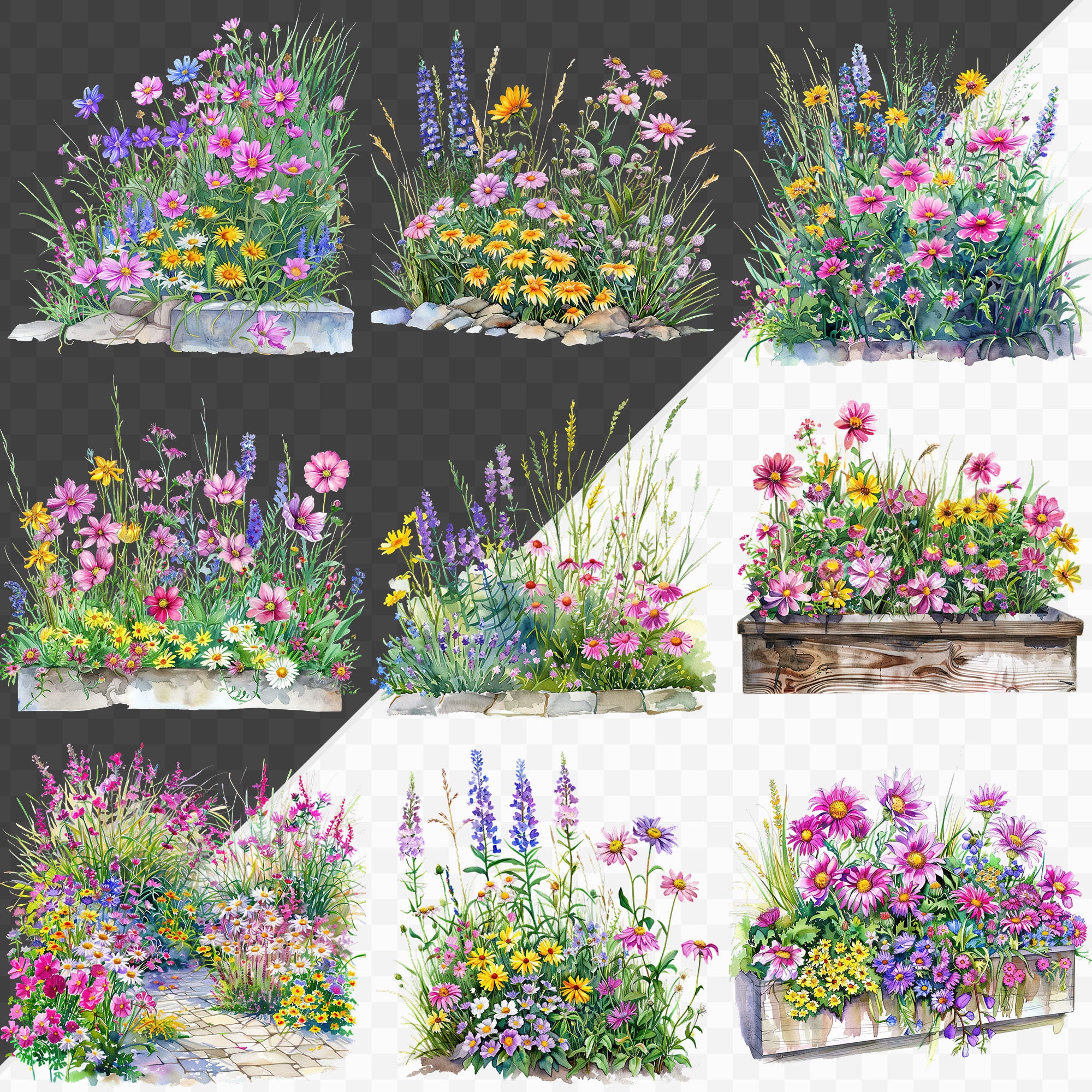 PNG Wild Flowers Clipart Bundle Flower PNG Instant Download Paper ...