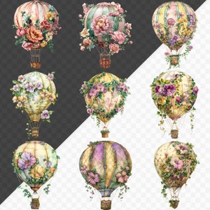 PNG Watercolor Floral Hot Air Balloons Vintage Clipart Watercolor ...