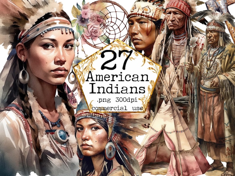 Native Americans Watercolor Clipart Png Illustration Set - Etsy Canada