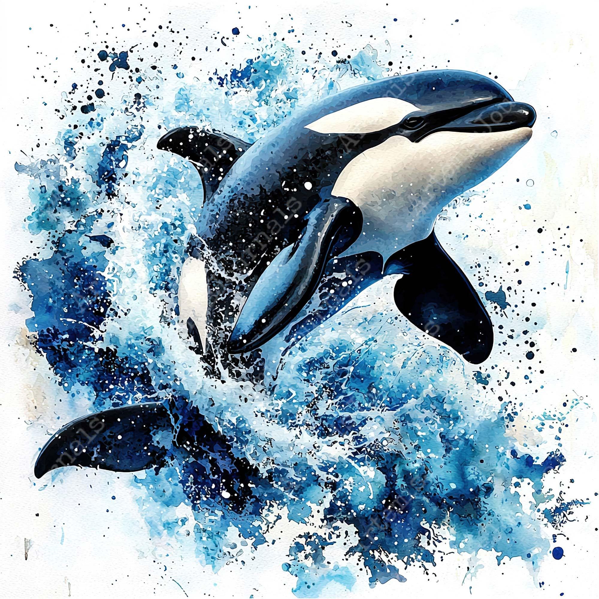 JPEG Watercolor Orca Clipart Bundle Ocean Wave Clipart Summer Clipart ...