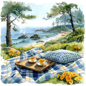 JPEG Watercolor Summer Picnic in the Forest Clipart Bundle JPEG ...