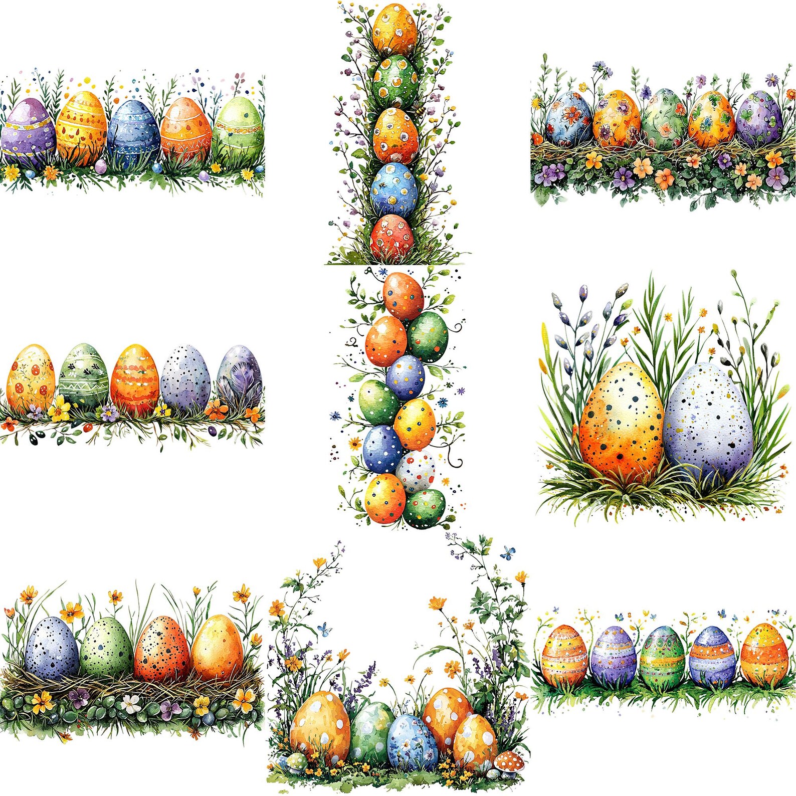 PNG + JPEG Watercolor Easter Egg Borders Clipart Spring Borders Spring ...