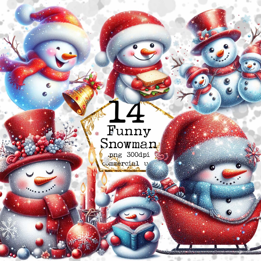 Christmas Snowman Clipart Bundle PNG Xmas Clipart Commercial Use ...