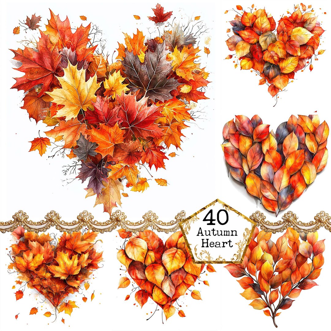 JPEG Autumn Leaves Heart Clipart, Fall Leaves Heart Commercial Use ...