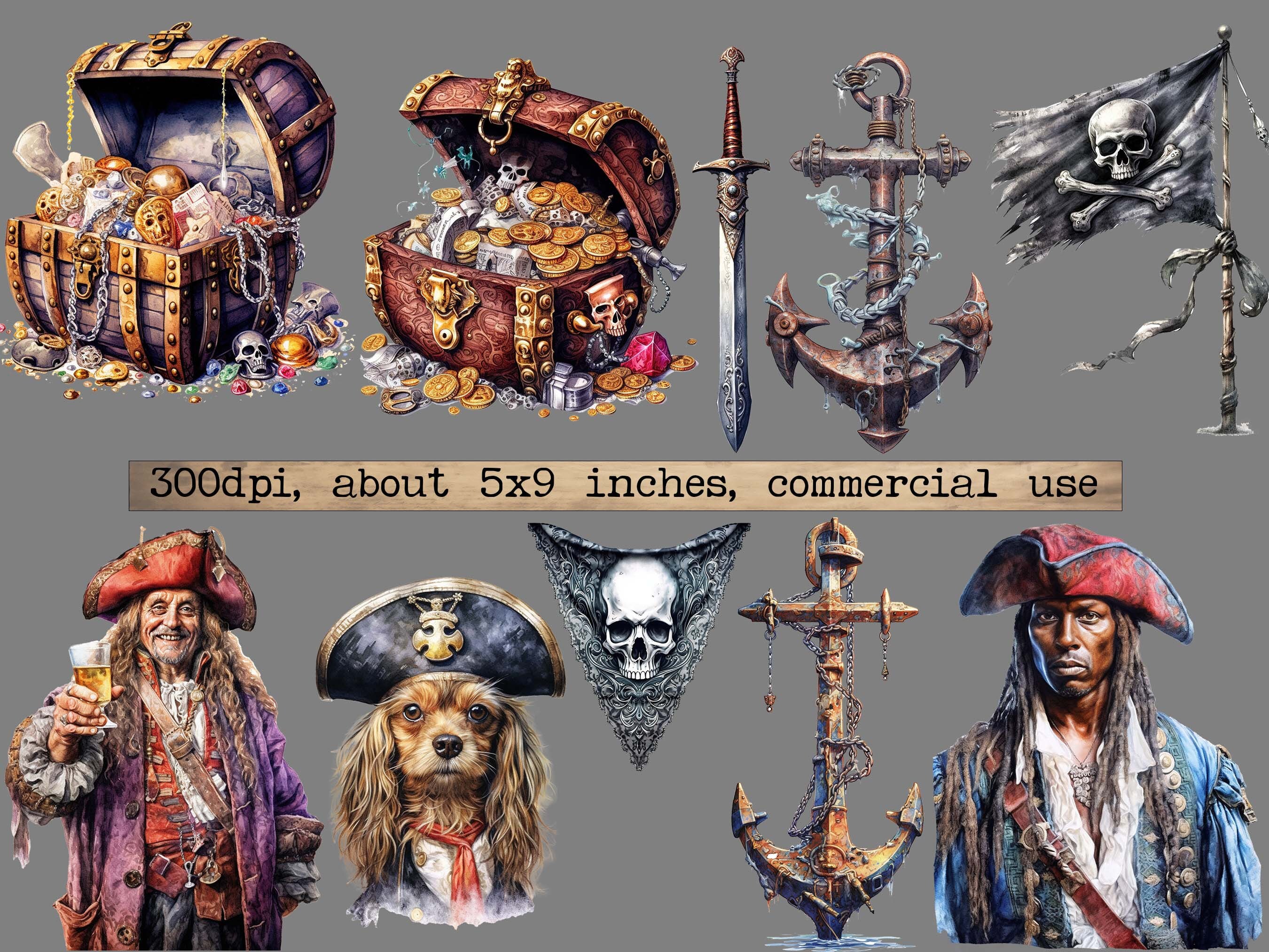 Big Watercolor Pirate Bundle Clipart, Transparent PNG, Ship Clipart ...