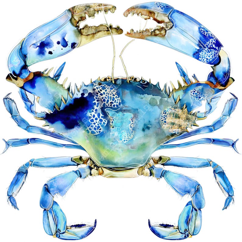 Blue Crab Clipart Bundle – 10 Watercolor Nautical Illustrations in PNG ...