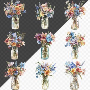 Flowers in a Jar Clipart Bundle PNG Wild Flowers Clipart Spring Clipart ...