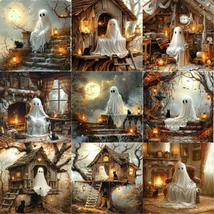 JPEG Spooky Ghost Scenes Backgrounds Cozy Ghost at Home Day off Funny ...