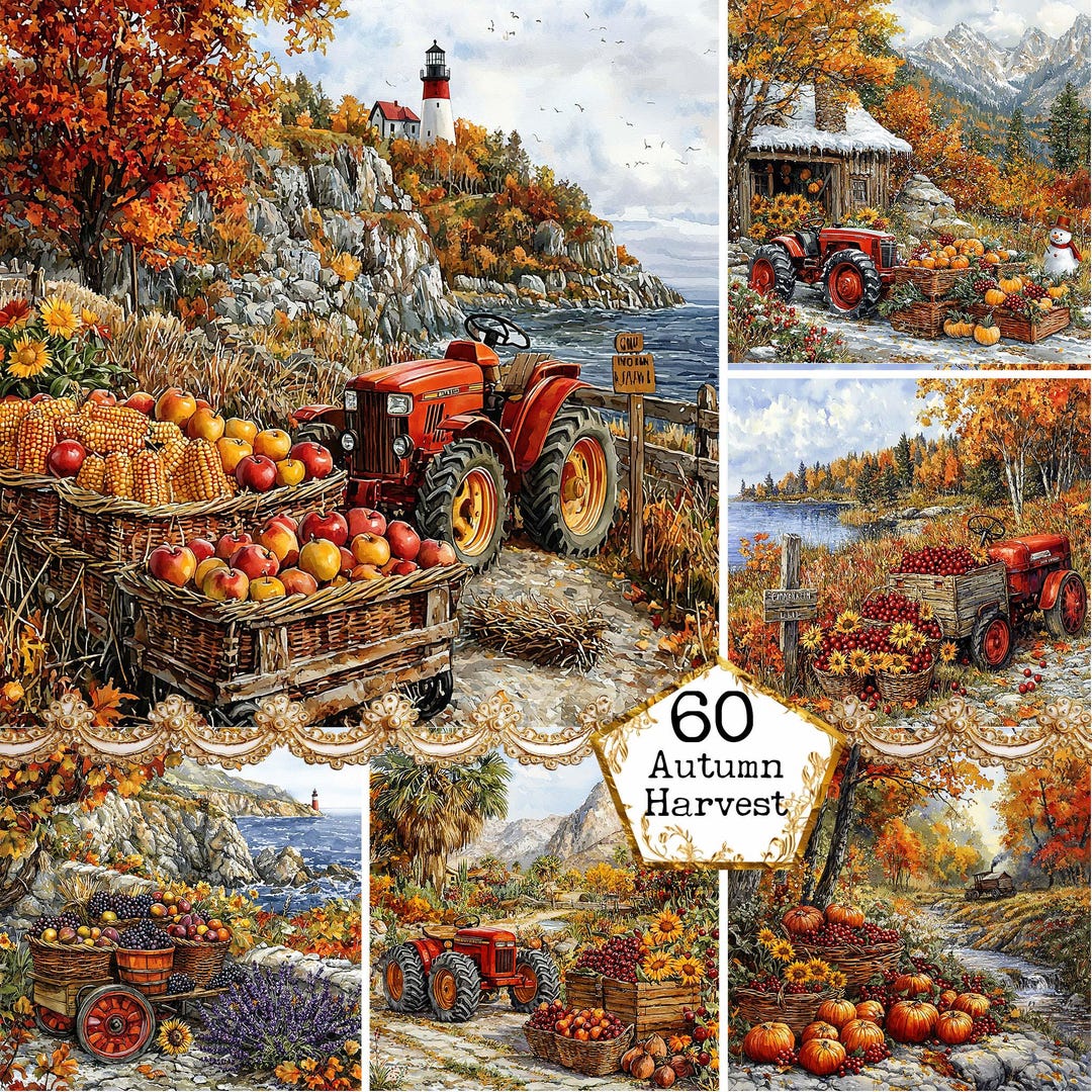 Watercolor Autumn Harvest Farm Truck Clipart Bundle JPEG Commercial Use ...