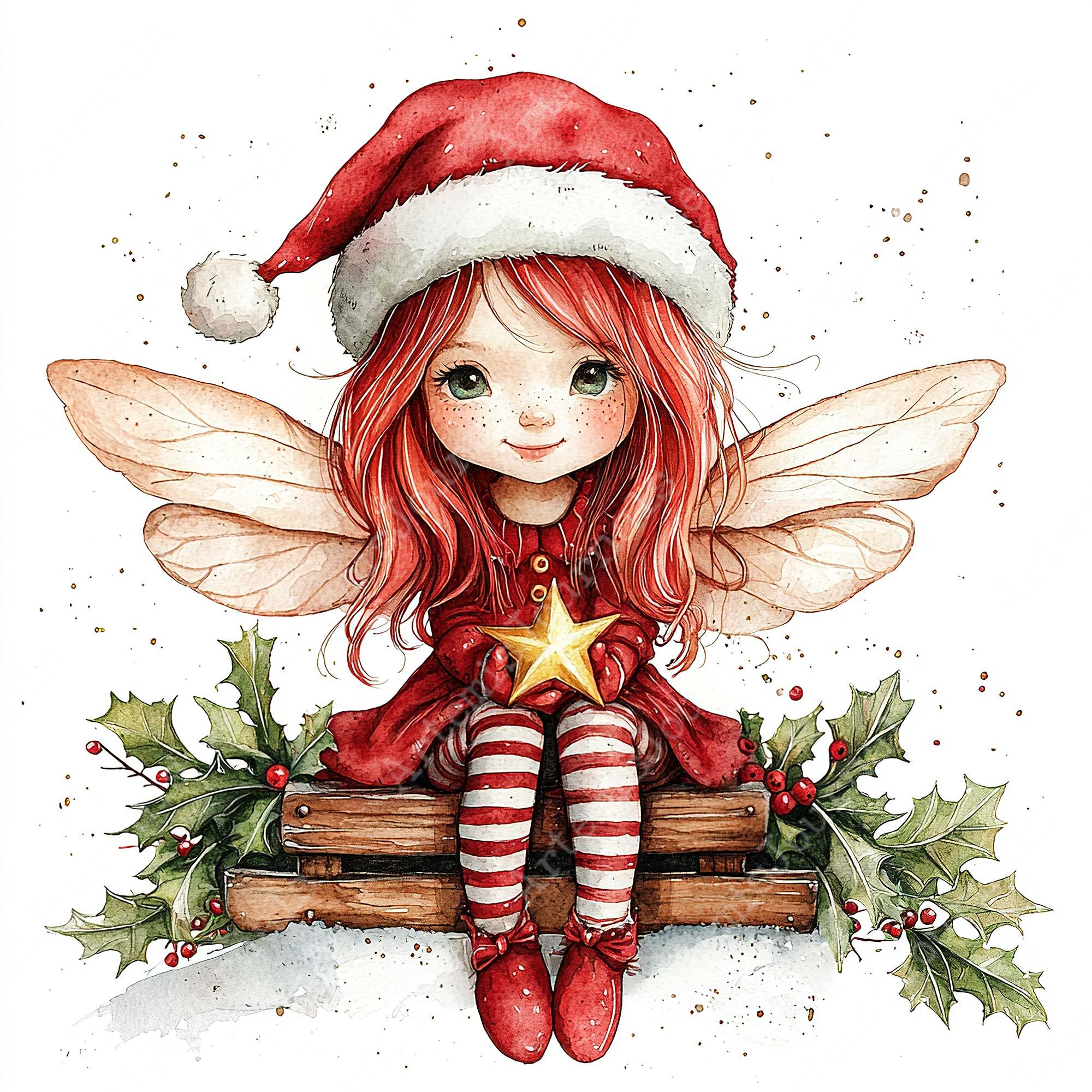 JPEG Watercolor Christmas Fairy Clipart Bundle Winter Clipart Fantasy ...