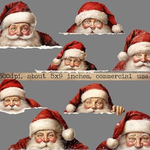 PNG Peaking Santa Claus Clipart Bundle Watercolor Santa PNG Christmas ...