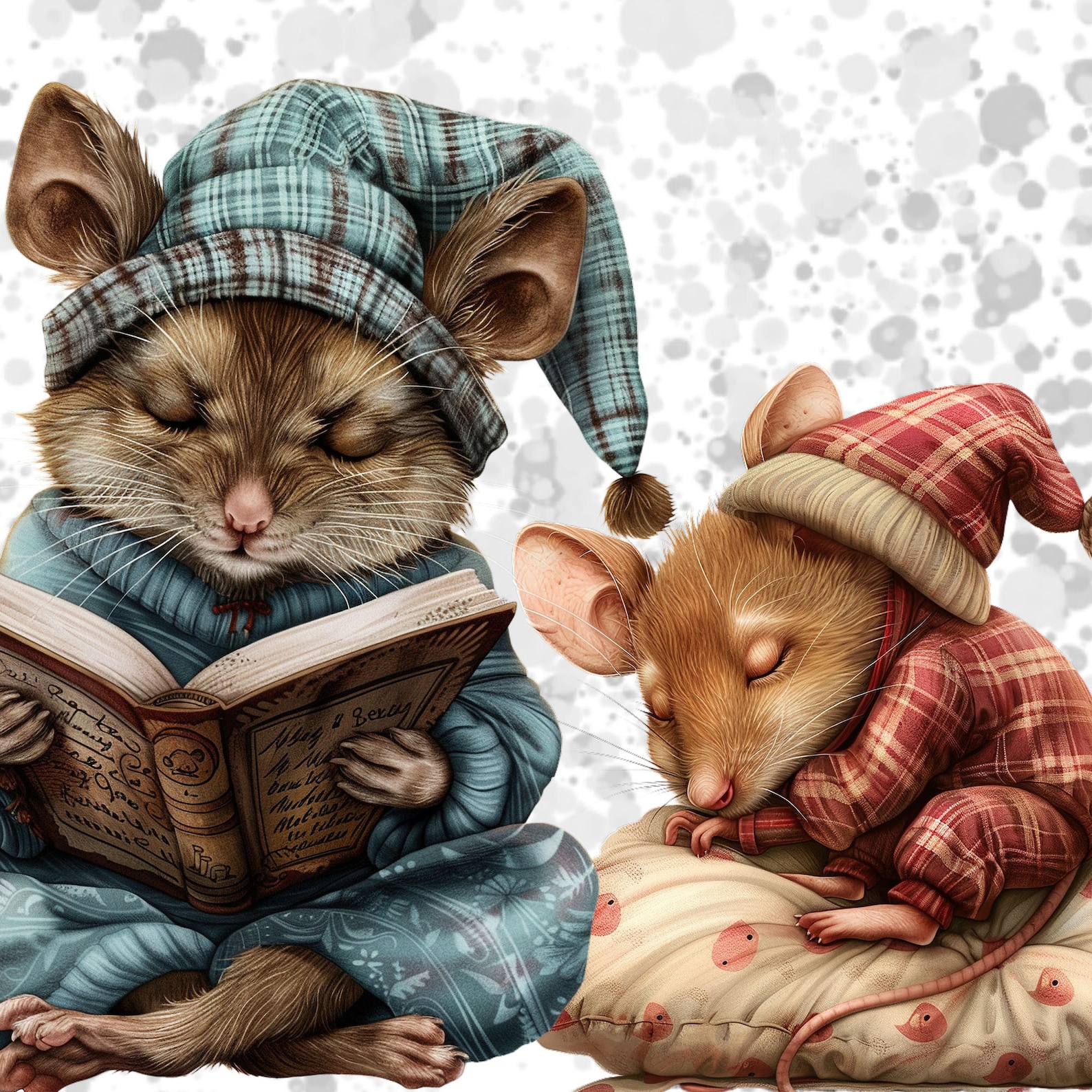 PNG Cute Watercolor Sleepy Mouse Clipart Bundle Reading Animal PNG ...