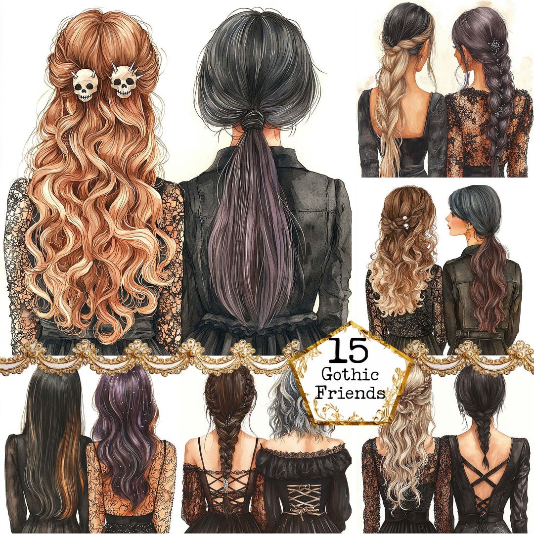 JPEG Watercolor Gothic Best Friends Clipart Bundle Besties Friendship ...