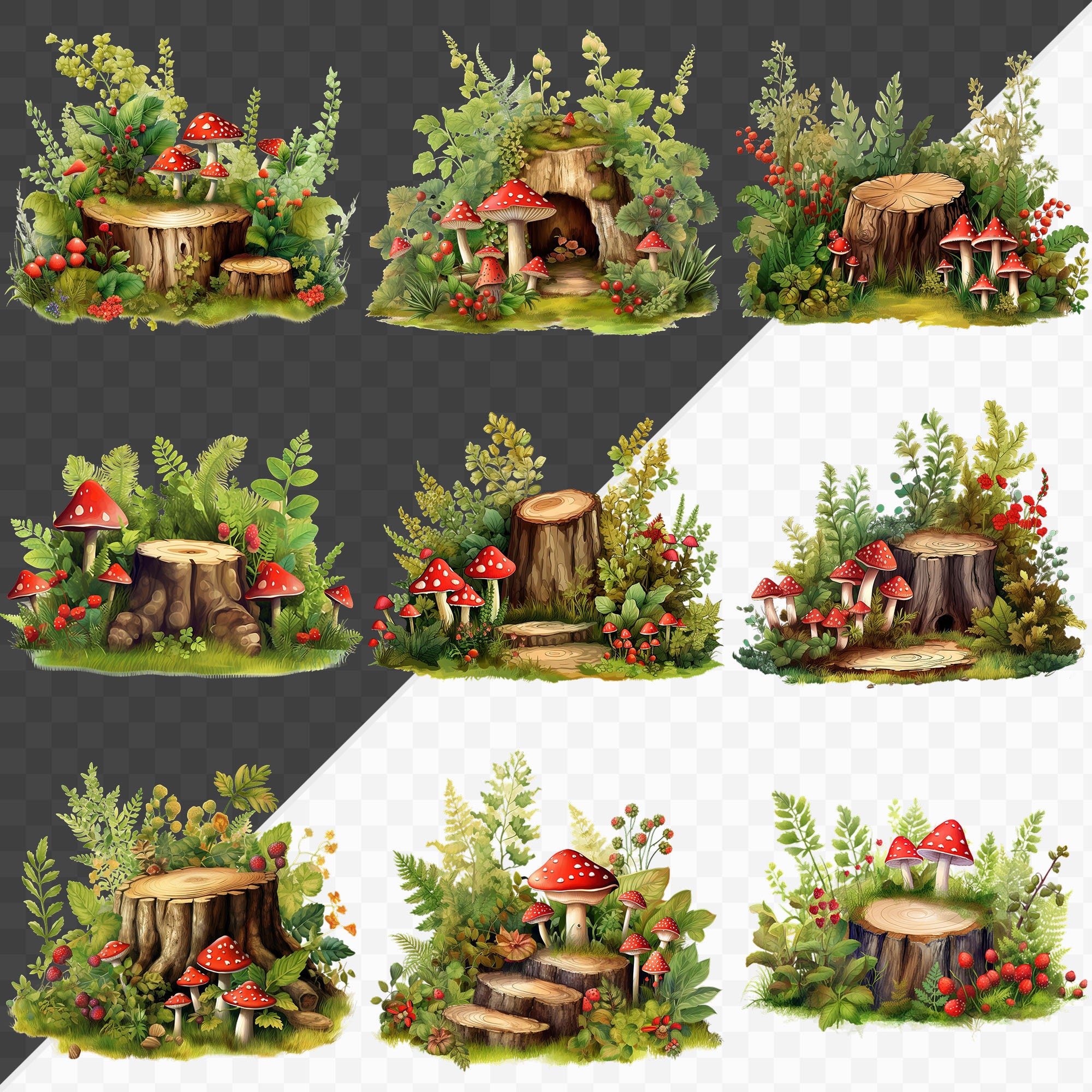 PNG Watercolor Tree Trunk Clipart Bundle PNG Collage Images Printable ...