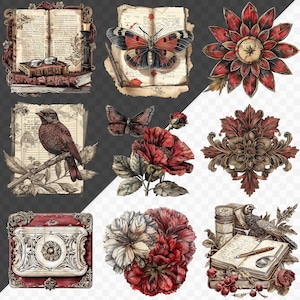 PNG BIG Vintage Ephemera Clipart Bundle Monochromatic Clipart ...