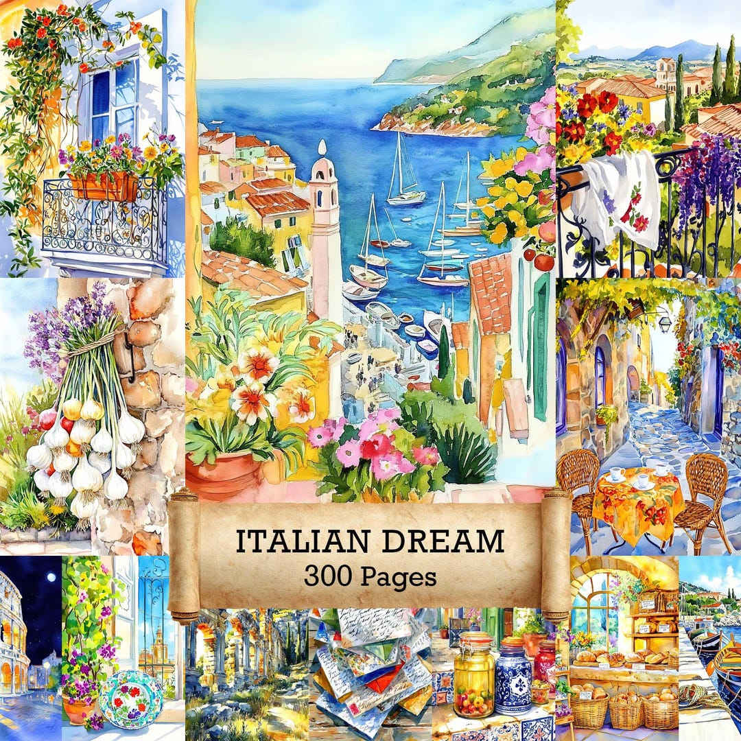 300 Watercolor Italian Scenes - Junk Journal Pages, Digital Scrapbook ...