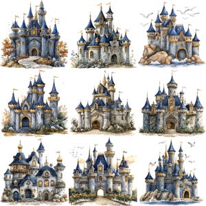 JPEG Watercolor Prince Castle Clipart Bundle Blue Castle Prince Nursery ...