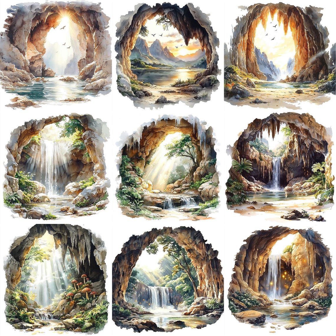 JPG Watercolor Crystal Caves Clipart Bundle Scary Clipart Horror ...