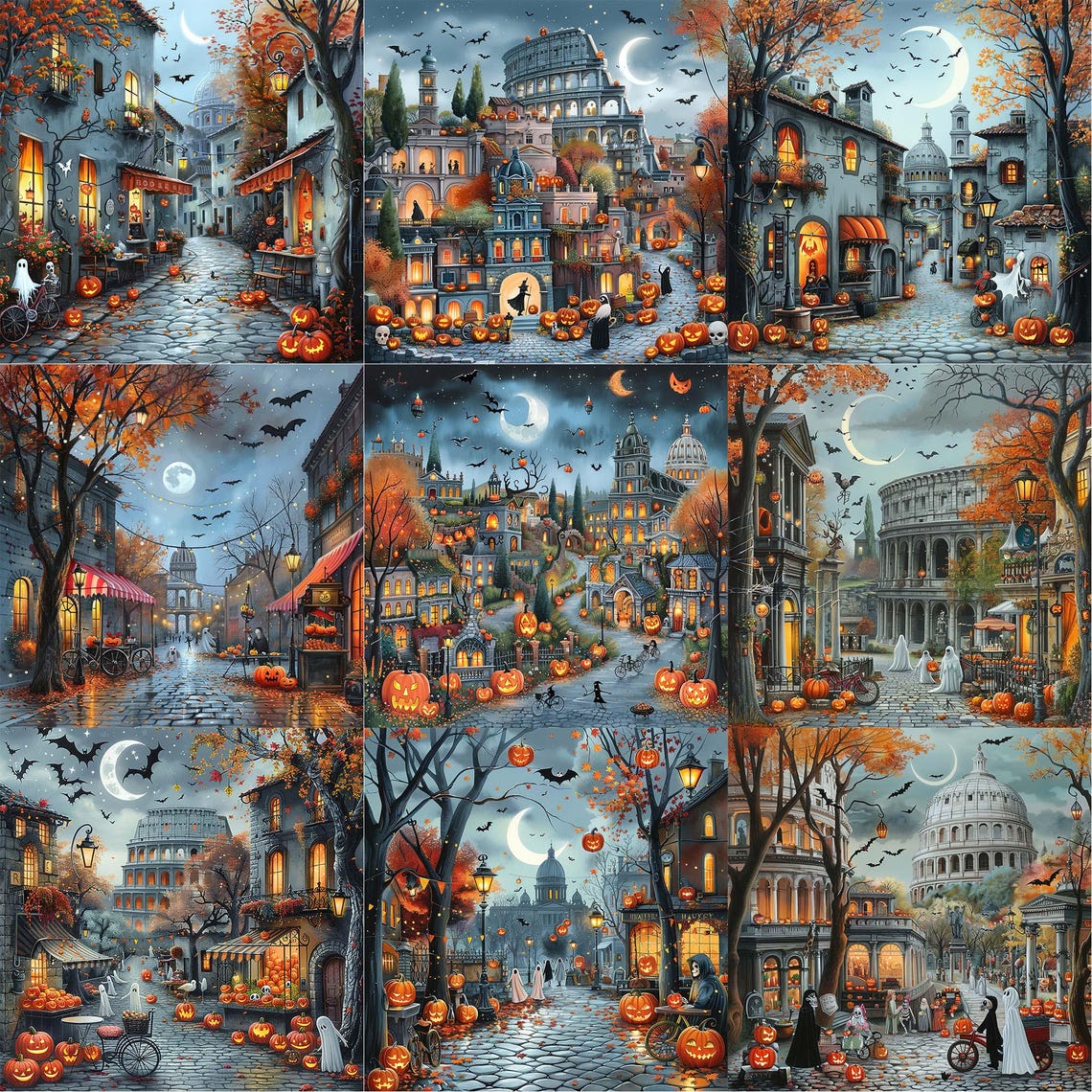 JPEG Whimsical Halloween Spooky Town Backgrounds Graphics Paris Rome ...
