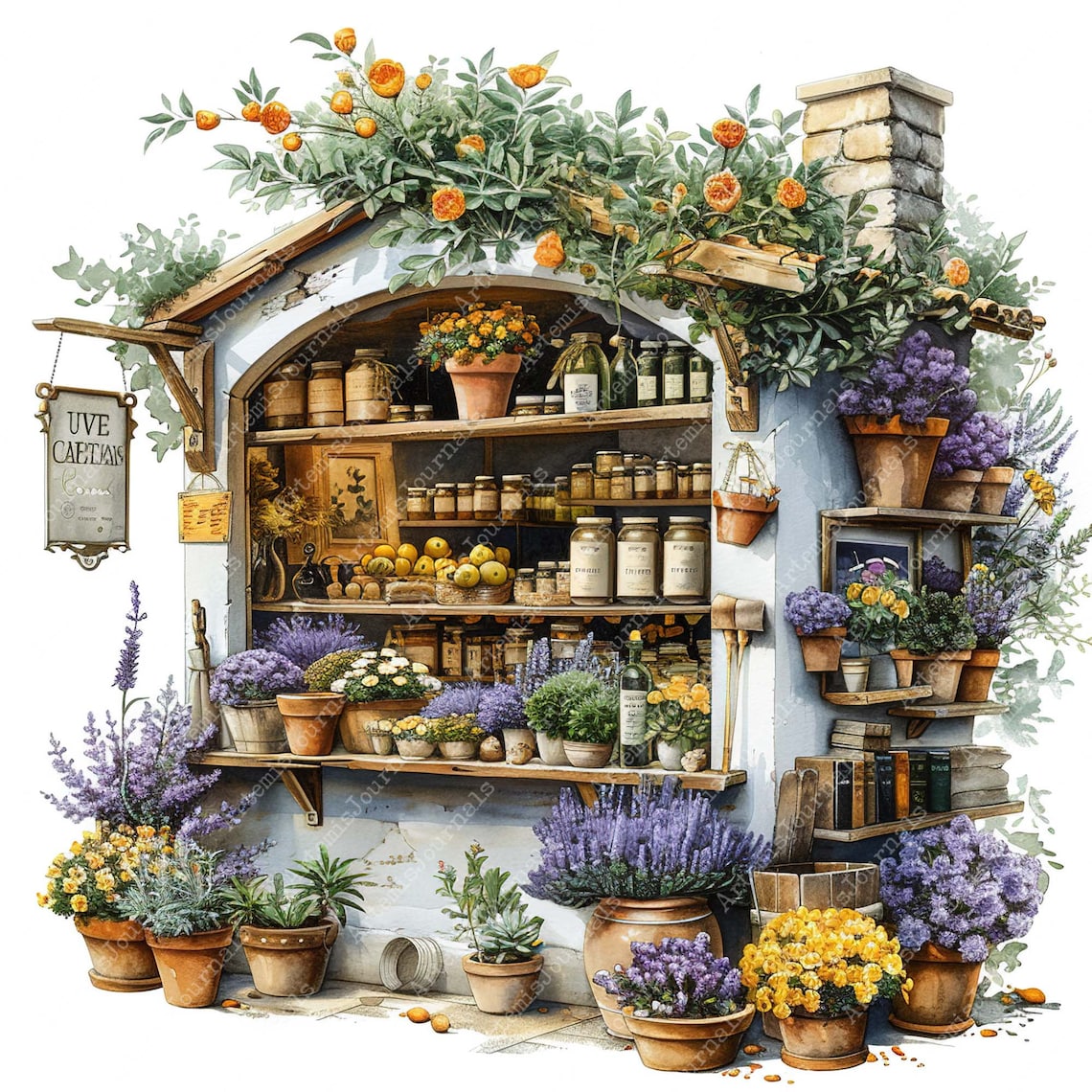 JPEG Watercolor Vintage Flower Shop Fronts JPEG Vintage Clipart Flower ...