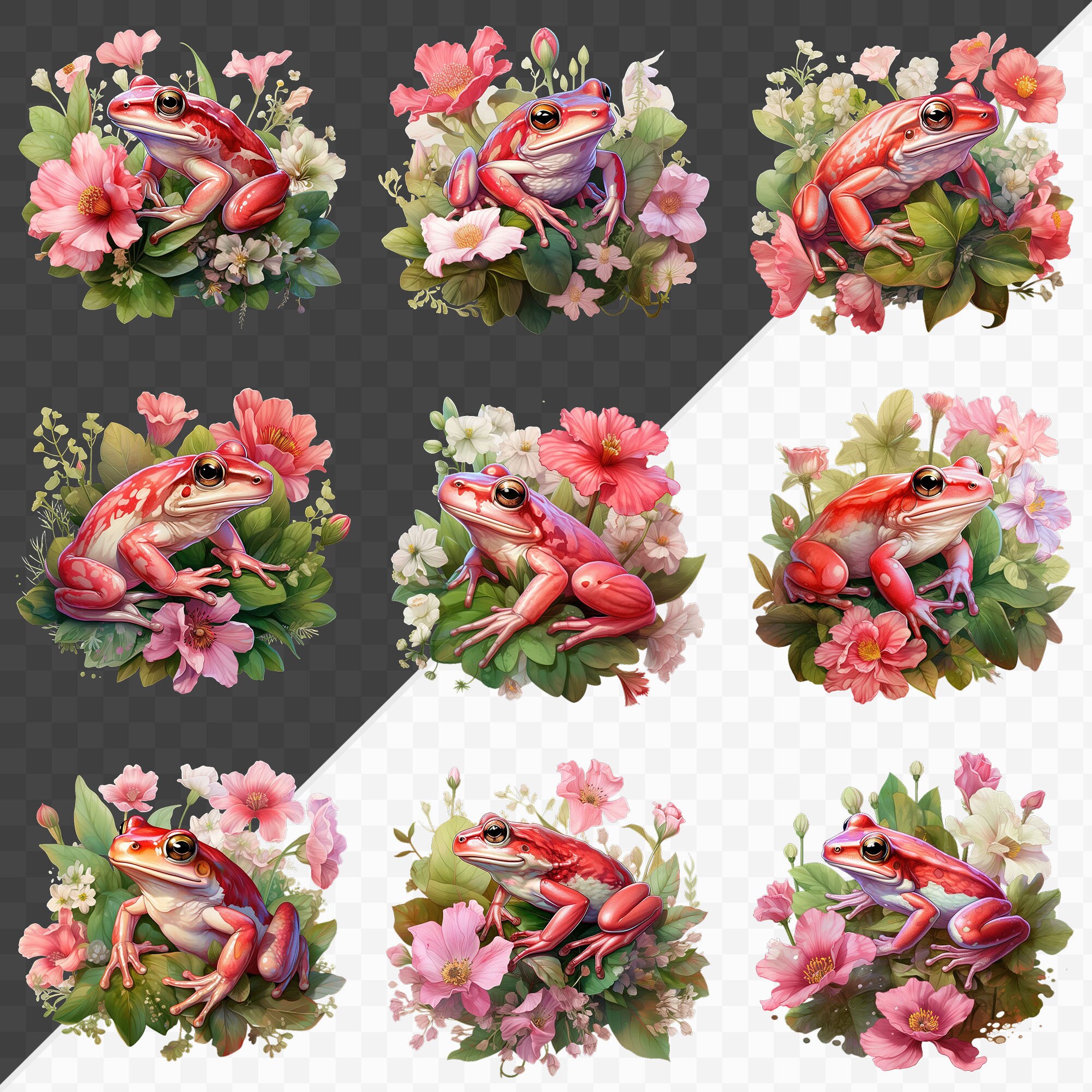PNG Watercolor Pink Frogs Clipart Cute Frog Floral Clip Art PNG ...
