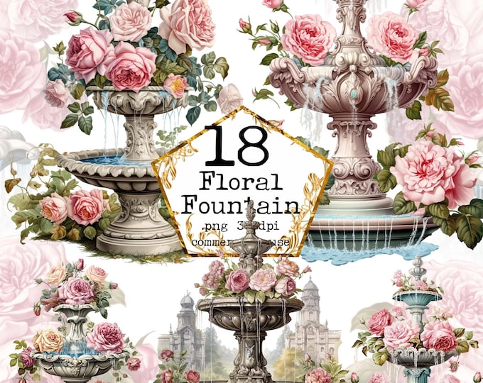 20 Water Fountain Clipart, Park Fountain Clipart, Floral Fountain ...
