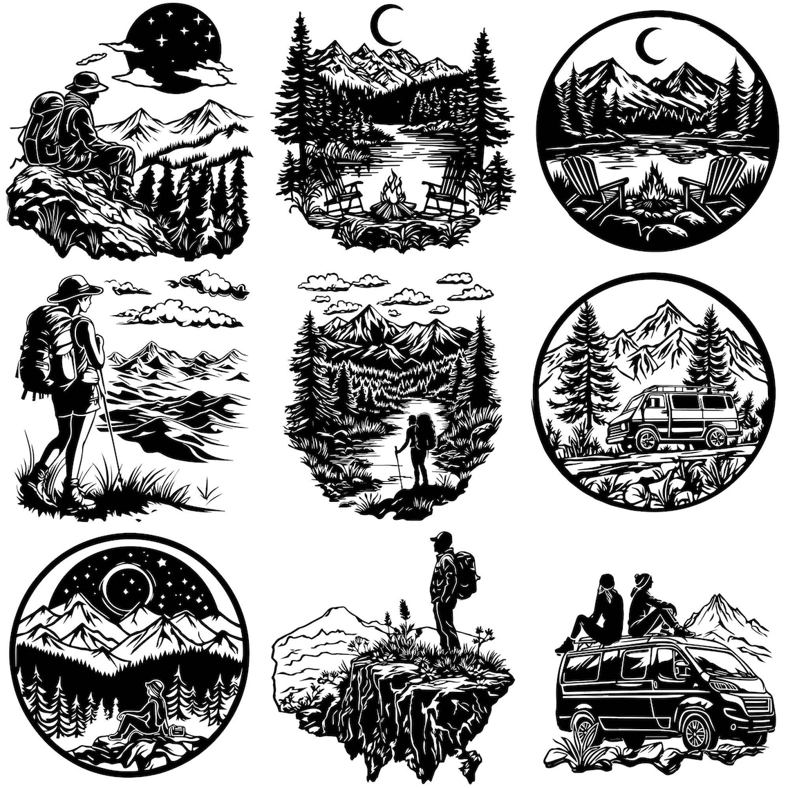90 Mountain Hiking Svg, Dxf, Eps, Ai, Pdf, Jpg Png Forest Scene Svg ...