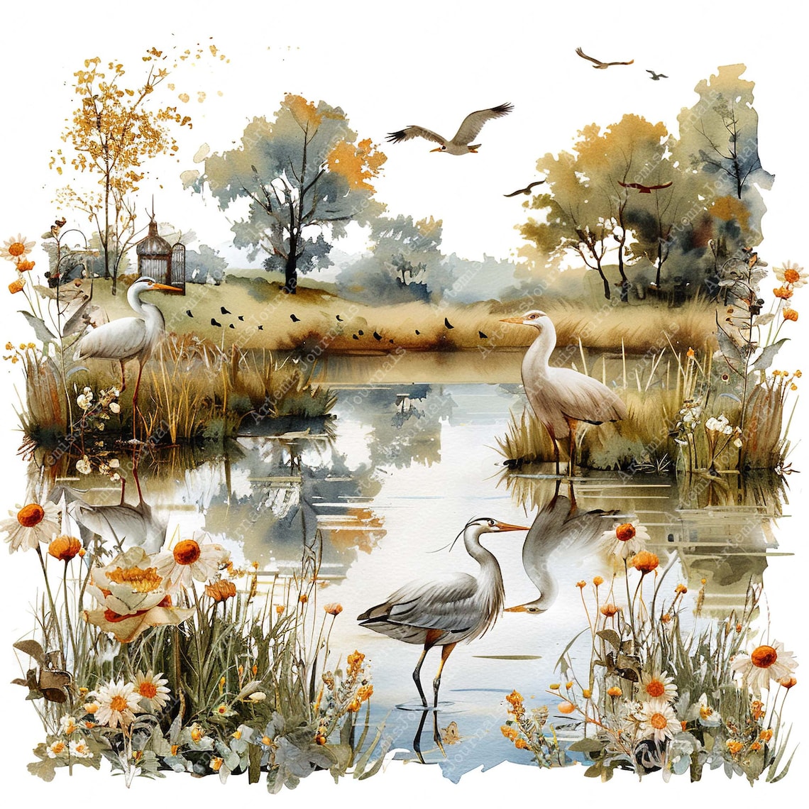 Wetland Clipart Bundle JPEG Lake Clipart Heron Clipart Instant Download ...