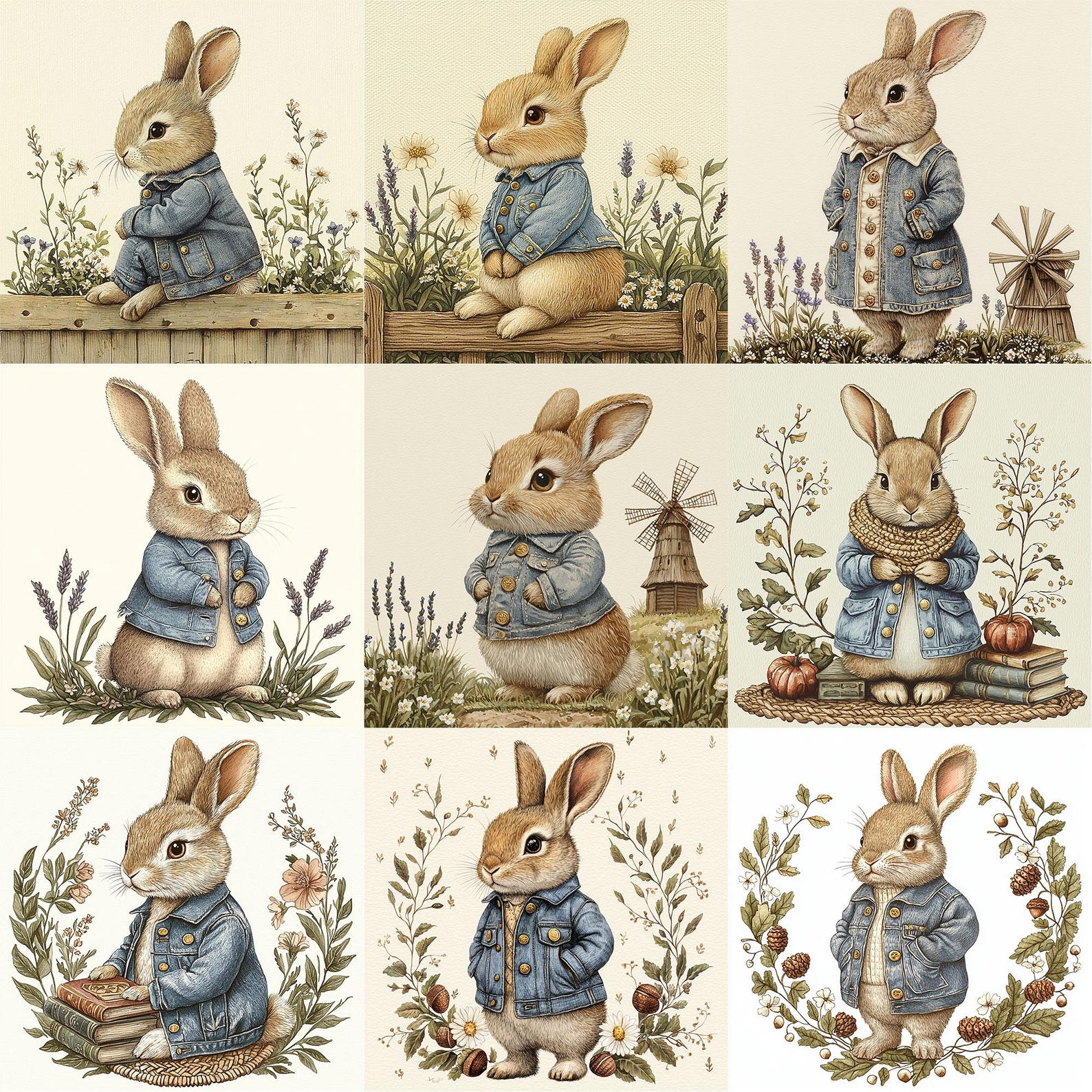 JPEG Vintage Spring Rabbit Clipart Bundle Cute Bunny Clipart Spring ...