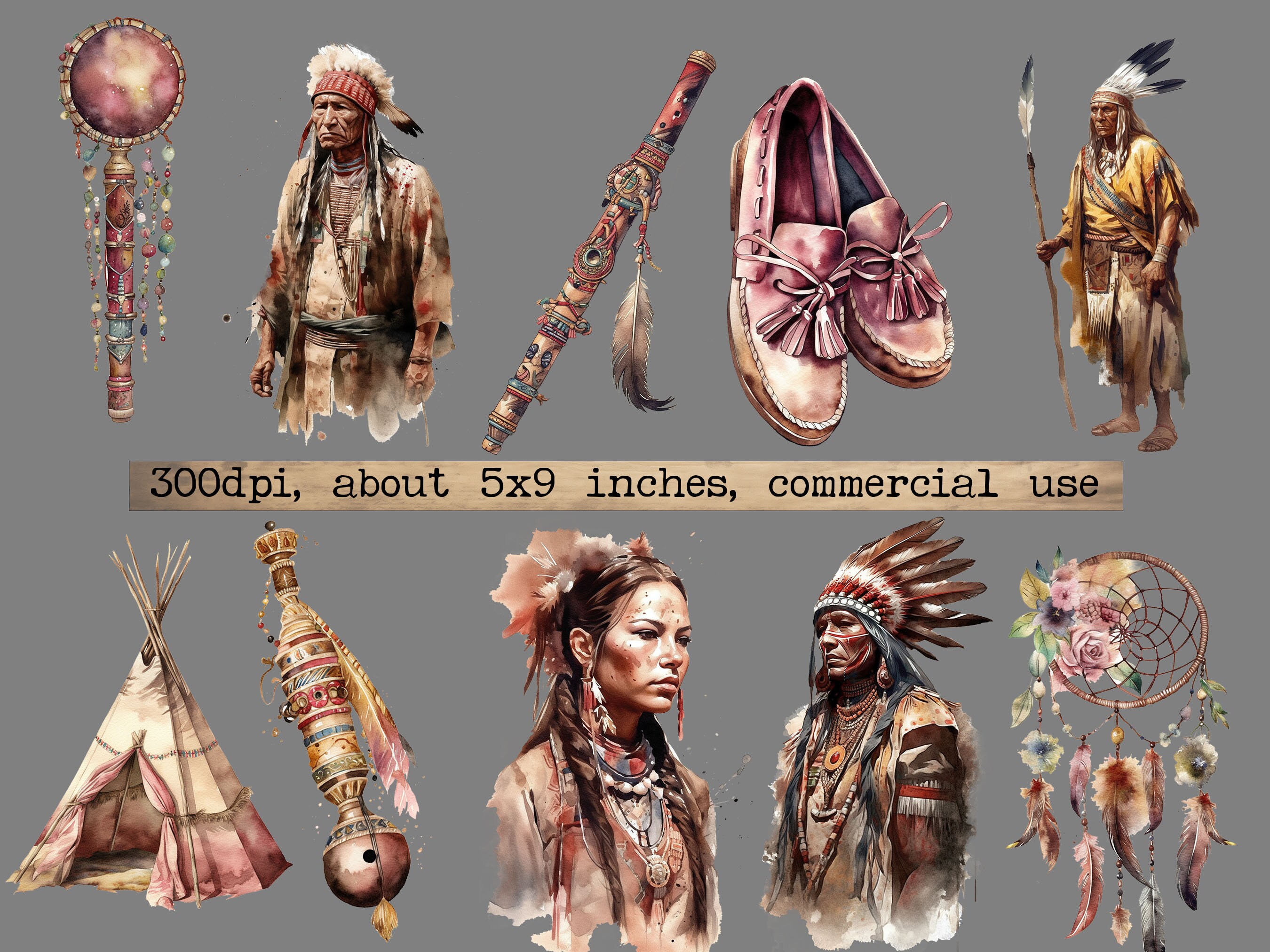 Native Americans Watercolor Clipart Png Illustration Set - Etsy Canada