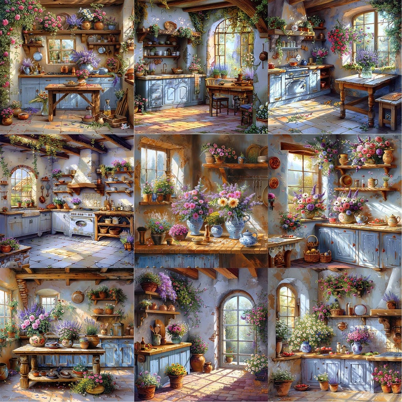 Shabby Chic Rustic Floral Kitchen Clipart Bundle Watercolor Jpgs Old ...