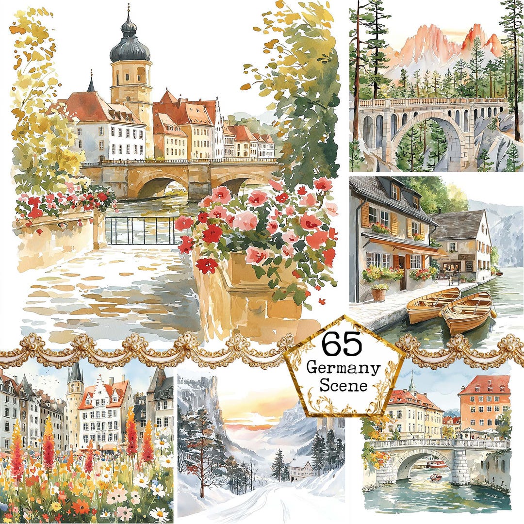 JPEG Watercolor Germany Clipart Bundle German City Clipart German ...