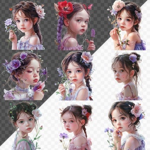 Spring Girl Clipart Bundle Floral Girl Cute Little Child PNG Commercial ...