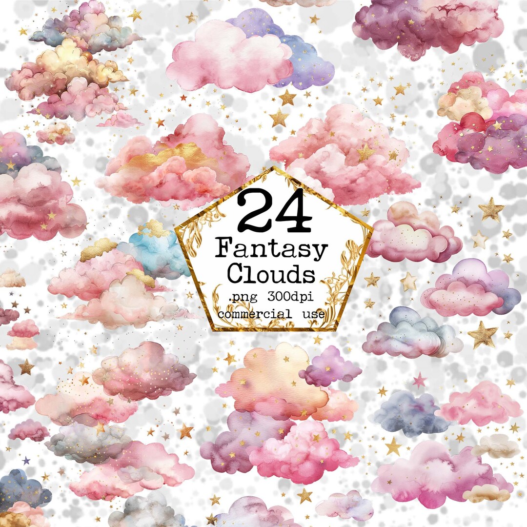 PNG Watercolor Cloud Clipart Bundle Fantasy Cloud Clipart Commercial ...