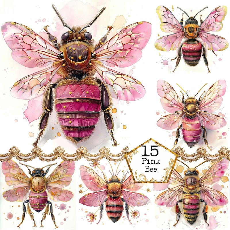 Pink Bumble Bee Clip Art - Etsy