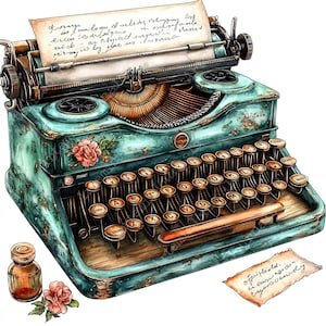 Jpeg Girl With Vintage Typing Machine Clipart Bundle JPEG Commercial ...