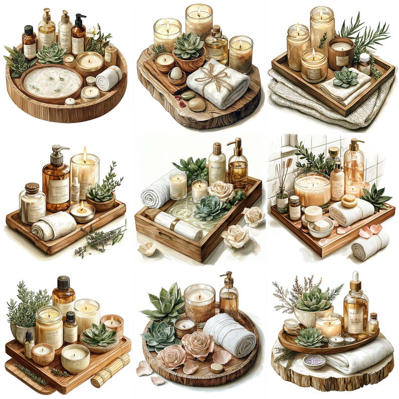JPEG Watercolor Spa Tray Clipart Bundle Watercolor Spa Watercolor ...