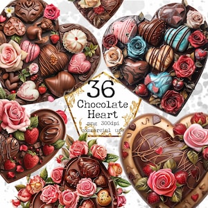 Chocolate Heart Clipart Bundle Valentine Clipart PNG Commercial Use ...