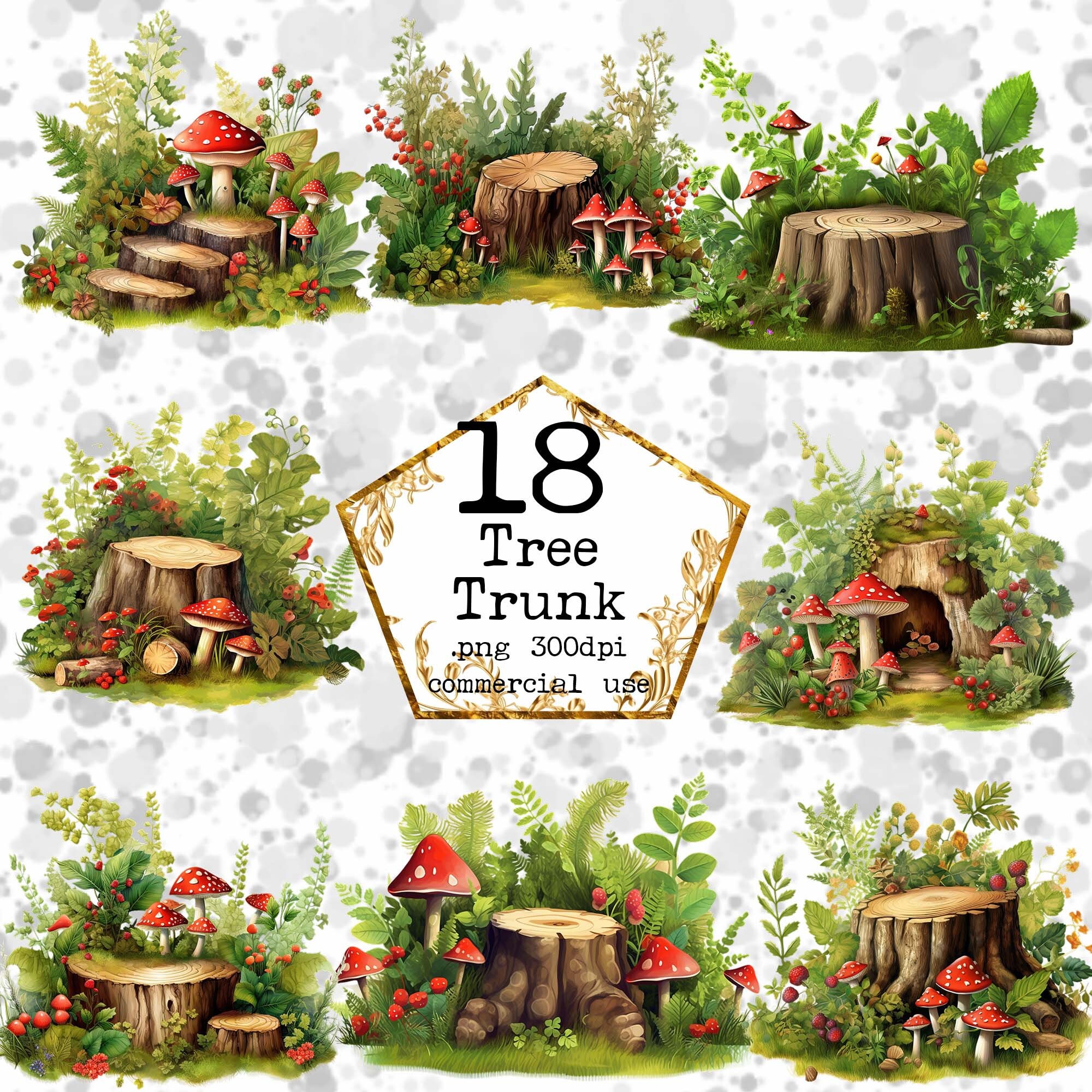 PNG Watercolor Tree Trunk Clipart Bundle PNG Collage Images Printable ...