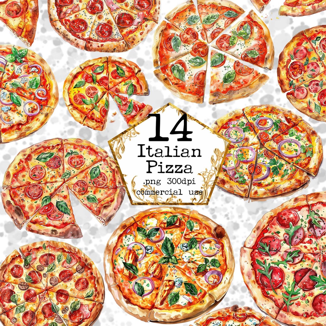 Watercolor Pizza Clipart Restaurant Bundle PNG for Commercial Use ...