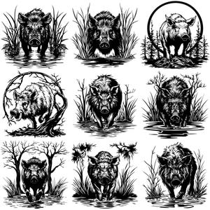 70 Wild Boar Svg, Dxf, Eps, Ai, Pdf, Jpg, Png Laser Engrave Files Svg ...