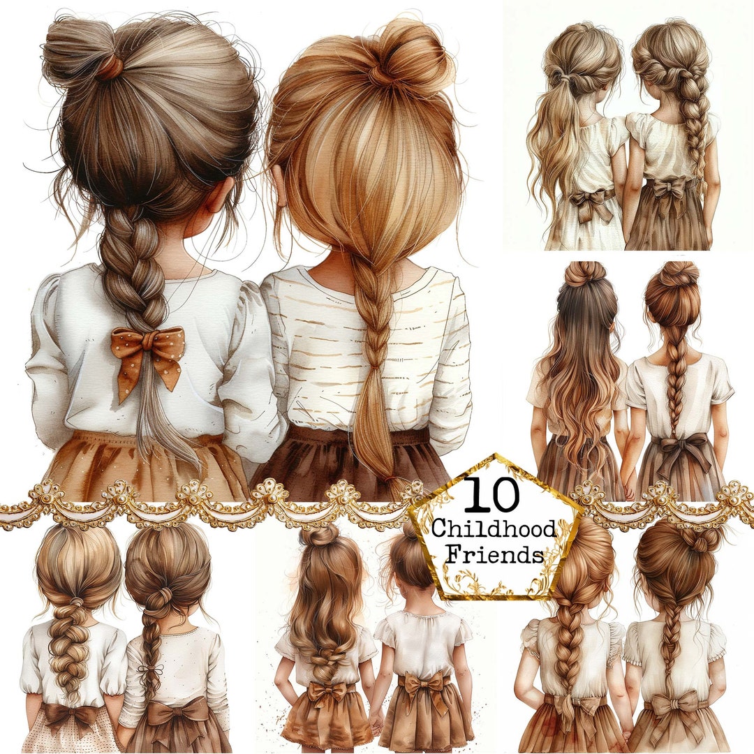 JPEG Watercolor Little Girls Best Friends Clipart Bundle JPEG ...