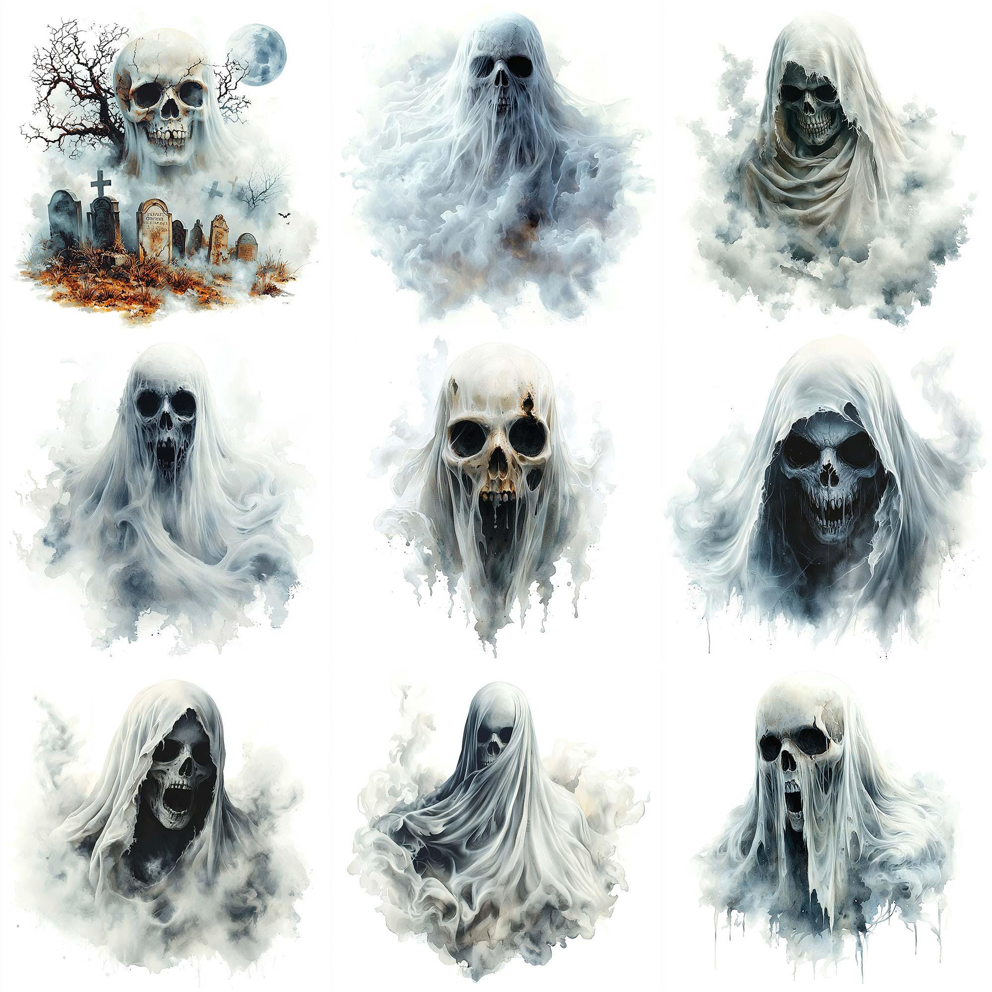 JPEG Scary Ghost Clipart Bundle Spooky Scenery Horror Clipart Halloween ...