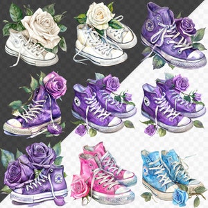Watercolor Converse Shoes Clipart Bundle Sport Shoes PNG Floral Shoes ...