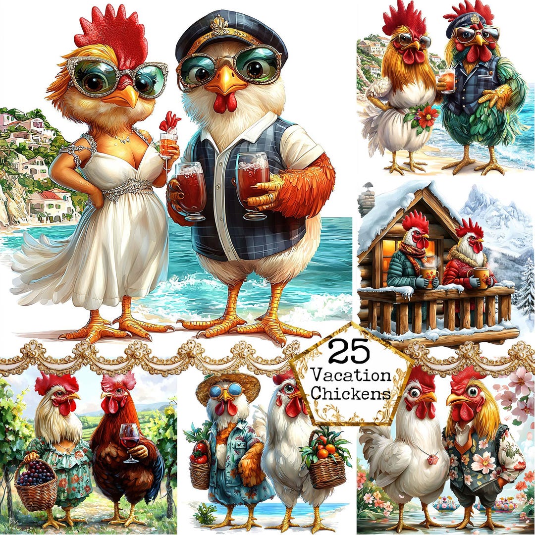 JPEG Cute Chickens Couple Clipart Bundle Holliday Clipart Vacation ...