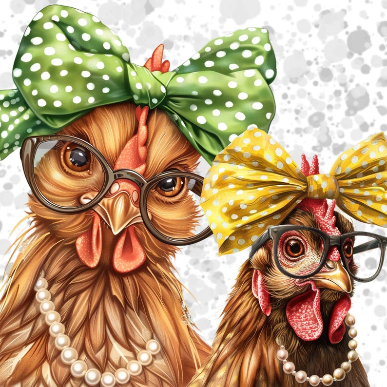 PNG Funny Chicken With Red Bow and Glasses PNG Sublimation Design for ...