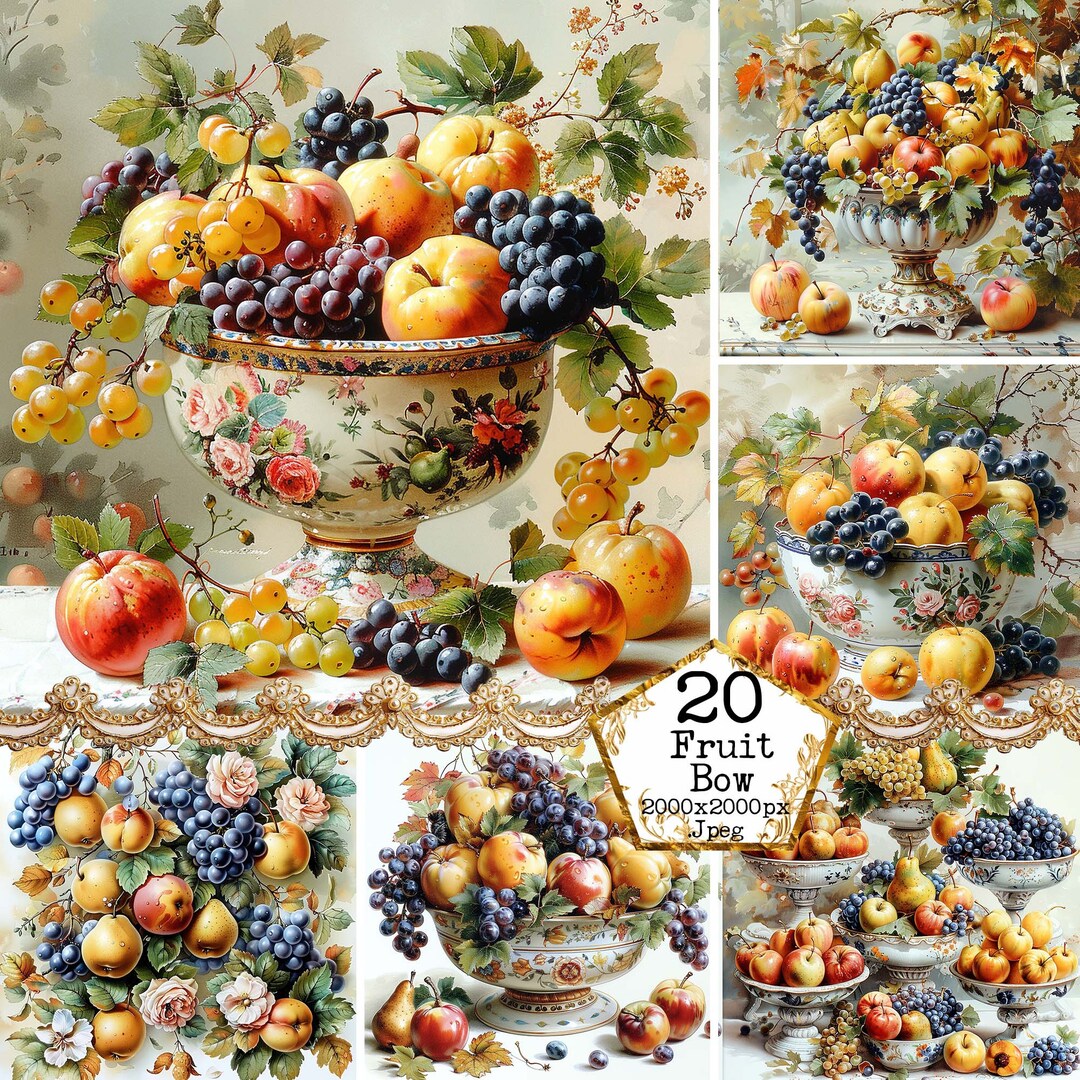 Shabby Chic Fruits Clipart Bundle JPEG Kitchen Art Cottage Art Vintage ...