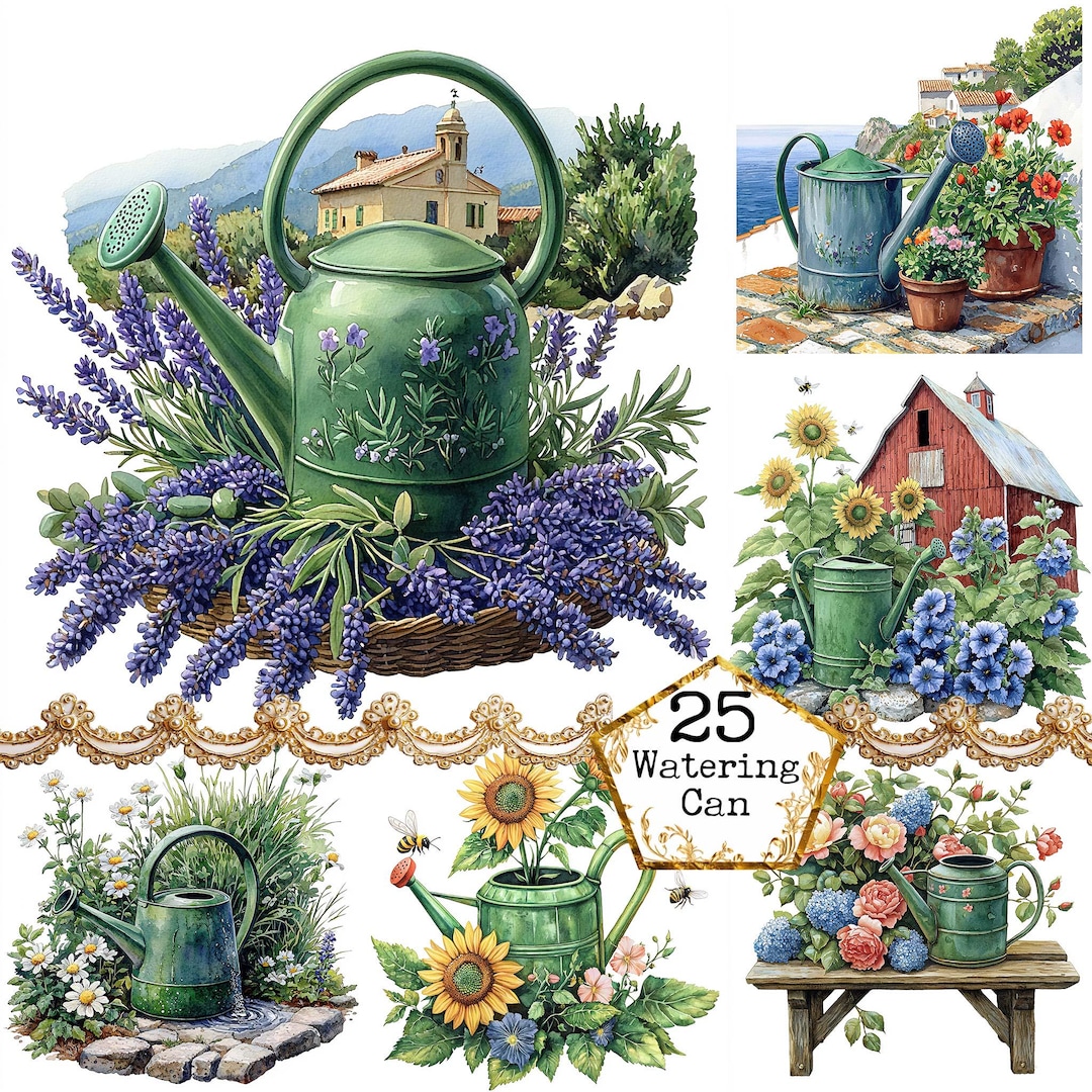 JPEG Watercolor Watering Can Clipart Bundle Spring Clipart Bundle ...