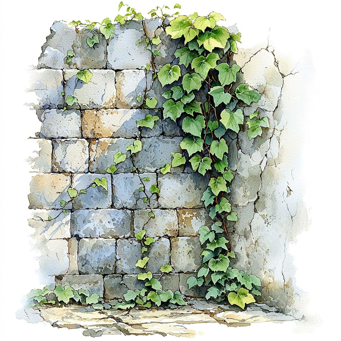JPEG Watercolor Stone Wall With Ivy Clipart Bundle Watercolor ...
