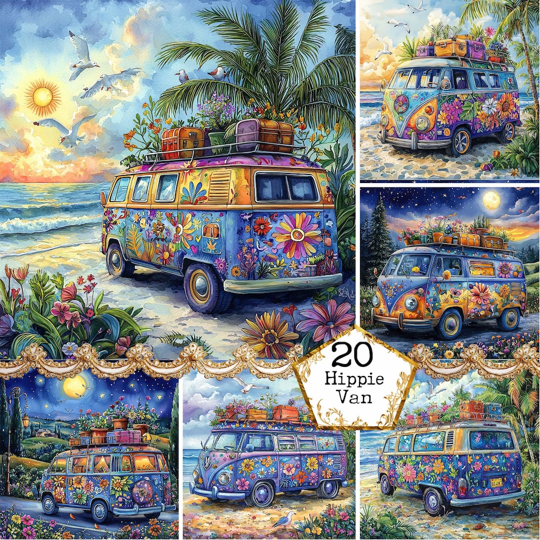 JPEG Hippie Van Graphics Traveling Clipart Beautiful Scenery ...